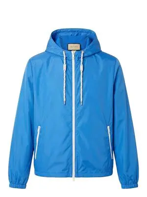 Gucci Hooded Zip-up Jacket With Ribbon Detail - Blue