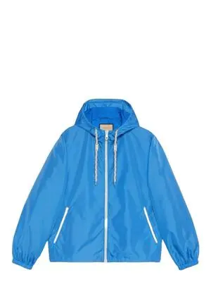 Gucci Hooded Zip-up Jacket With Ribbon Detail - Blue
