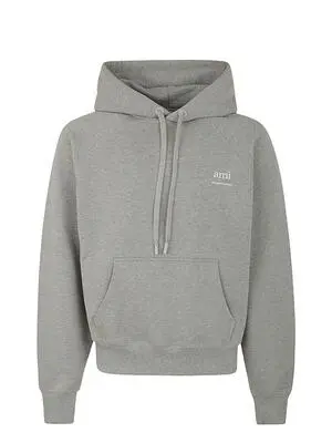 Ami Logo Printed Drawstring Hoodie - White