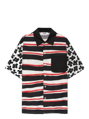 MSGM Mixed-print Poplin Shirt - Black