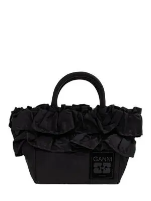 GANNI Ruffled Mini Shopper Bag - Black