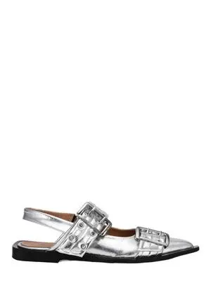 GANNI Double-buckled Pointed-toe Ballerina Flats - Silver
