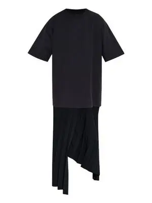 Balenciaga Pleated T-shirt Dress With Asymmetrical Hem - Black