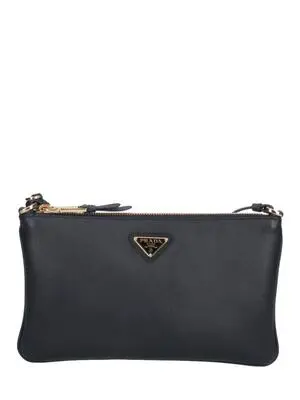 Prada Logo Plaque Zipped Shoulder Bag - Black