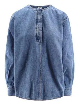 TOTEME Band Collar Buttoned Denim Shirt - Blue