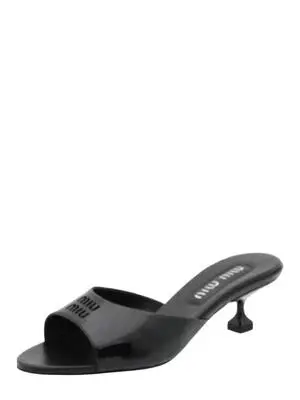 Miu Miu Open Toe High Heel Slip-on Sandals With Logo Detailing - Miu Miu