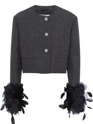 Prada Cropped Jacket With Jewel Buttons And Feather Cuffs - Slate Grey