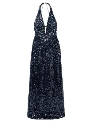 16Arlington Sequined Tulle Halterneck Gown - Black