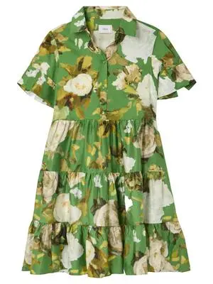 Erdem Layered Pleated Print Mini Shirt Dress - Green