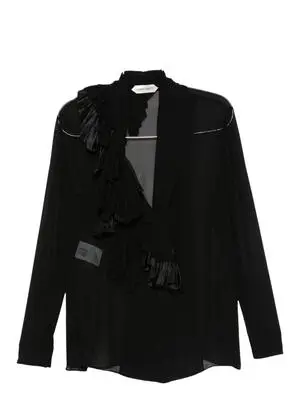 Alberta Ferretti Long Sleeve Shirt With Ruffle Detail - Black