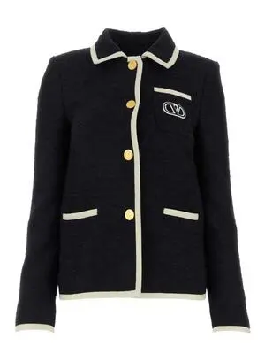 Valentino Garavani Logo Detailed Buttoned Jacket - Black