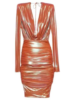 Alexandre Vauthier Long-sleeved V-neck Dress - Brown