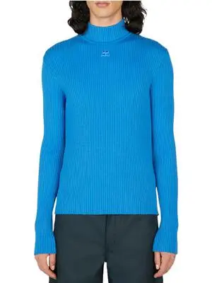 COURREGES Courrèges Ribbed Knit Mock Neck Jumper - Blue