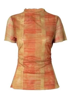 SIR. Short-sleeved T-shirt With Blurred Plaid Print - Brown