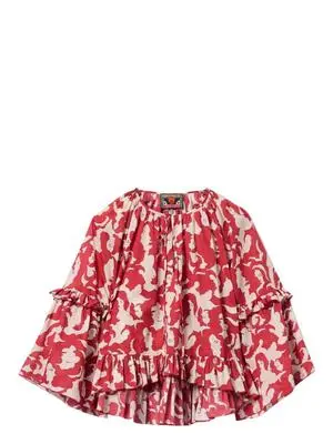 La DoubleJ Ruffled Tie-neck Boho Blouse - Red