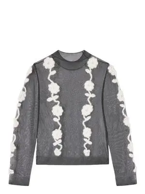 GANNI Floral Crochet High Neck Top - Black