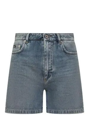 Dolce & Gabbana Logo Plaque Denim Shorts - Gray