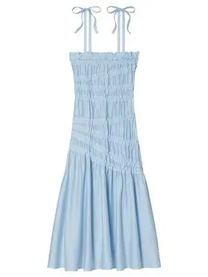 Tory Burch Shirred Midi Dress - The Sky Is Light Blue