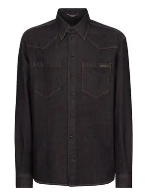 Dolce & Gabbana Dolce Gabbana Logo Patch Denim Shirt - Black