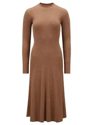 MONCLER Moncler Ribbed Knit Midi Dress With Logo Patch