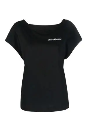 Moschino Round Neck Short Sleeve T-shirt With Embroidered Logo And Heart Appliqués - Black