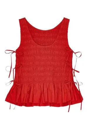 GANNI Smock Tie Top - Racing Red