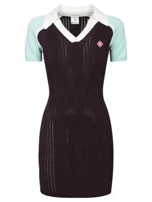 Casablanca Short Sleeved Contrast Collar Ribbed Tennis Dress - Black