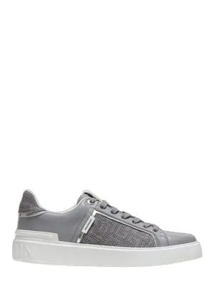 Balmain B-court Perforated Monogram Leather Sneakers - Gray