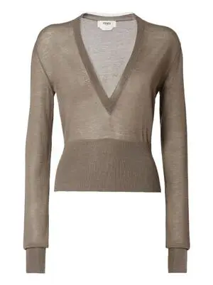 Fendi Long-sleeved V-neck Jumper - Grey