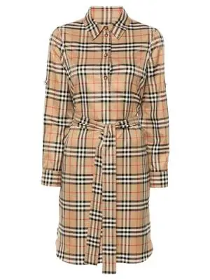 Burberry Vintage Check Belted Shirt Dress - Nude