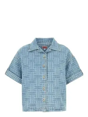 Kenzo Weave Stone Bleach Oversized Shirt - Blue