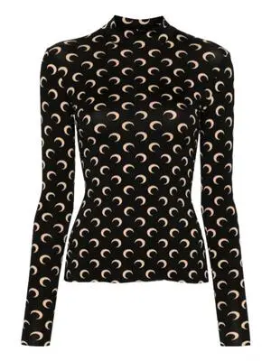 MARINE SERRE Marine Serre Crescent Moon Print Long Sleeve Top No