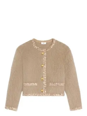 Celine Embroidered Cardigan Jacket In Brushed Mohair - Taupe
