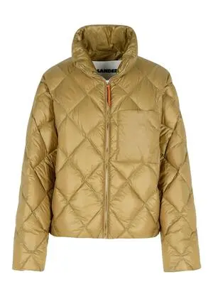 JIL SANDER Quilted Funnel Neck Down Jacket - Beige