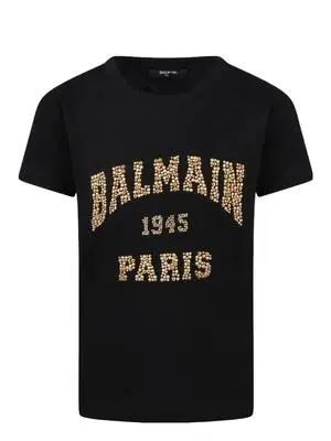 Balmain Logo Embellished Cotton T-shirt - Black