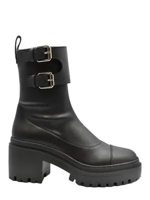 GIUSEPPE ZANOTTI Round Toe Buckled Boots - Black