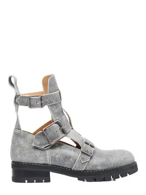 VIVIENNE WESTWOOD Rome Distressed Buckled Boots - Gray