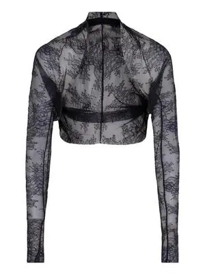 Alberta Ferretti Long Sleeve Lace Top - Black