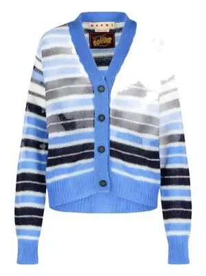 Marni V-neck Striped Cardigan - Blue