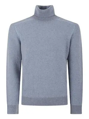 Zegna Ribbed Turtleneck Sweater - Blue