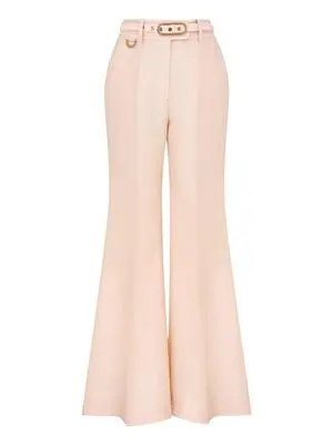 Zimmermann Eden Trousers Wide Leg, Belted, Pleated - Macadamia