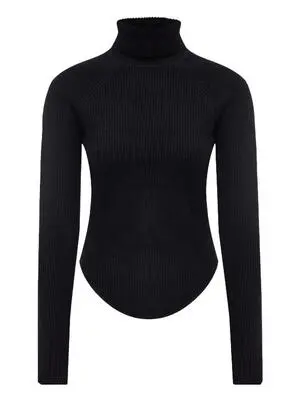 Cult Gaia High Neck Ribbed Knit Long Sleeve Sweater - Black