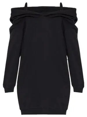 MAISON MARGIELA Oversized Hooded Mini Dress With Ribbed Cuffs - Black