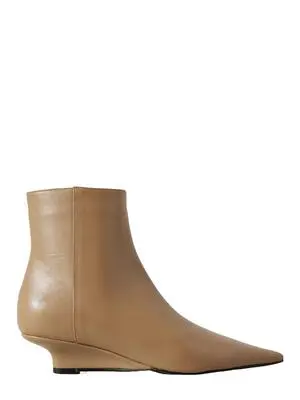TOTEME Leather Ankle Boots With Pointed Toe And Wedge Heel - Brown