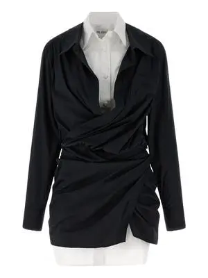 Attico Double Layer Asymmetrical Shirt Dress - Black