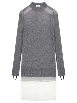 Coperni Knitted Patchwork Dress With Lace Trim - Gray