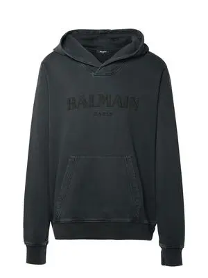 Balmain Logo Embroidered Hooded Sweatshirt - Black