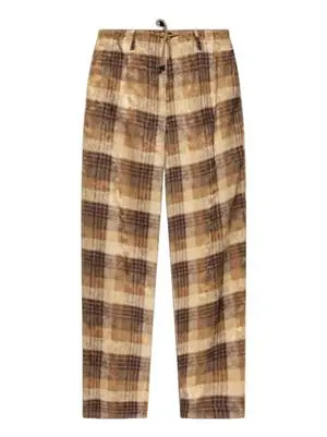 Dries Van Noten Plaid Drawstring Pants - Brown