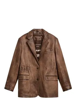 GOLDEN GOOSE Single Breasted Distressed Leather Jacket - Brown