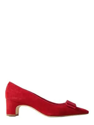 Manolo Blahnik Suede Bow Detail Block Heel Pumps - Red